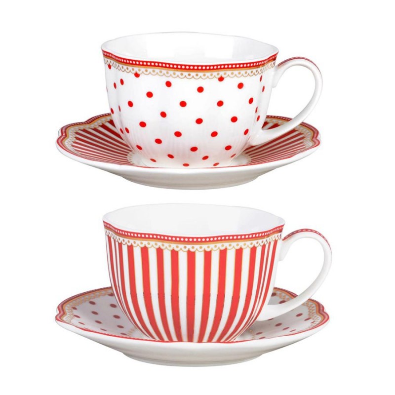 Festive Red & White Teacups - set of 2 – The Twiggery