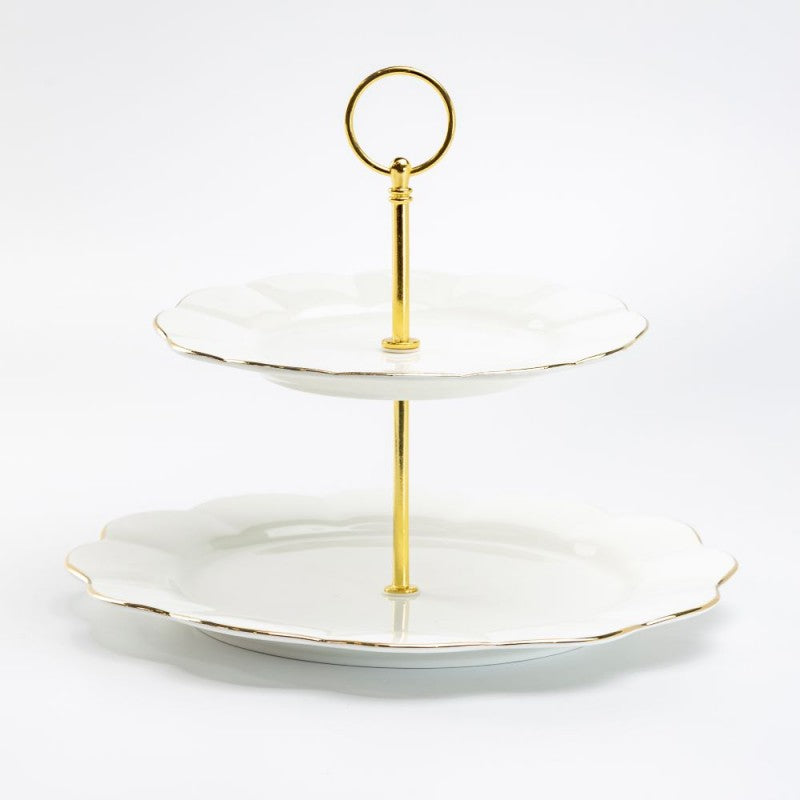 White and Gold 2 Tier Serving Tray – The Twiggery